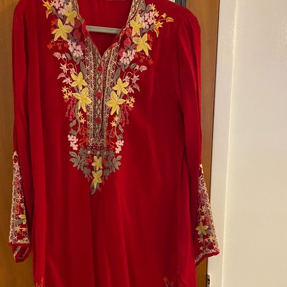 Johnny Was | Tops | Johnny Was Red Floral Embroidered Tunic | Poshmark